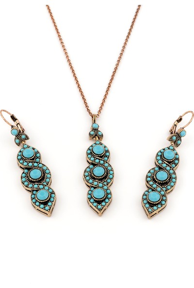 Uslada Bijoux House Bohem Desenli Küpe-Kolye Set