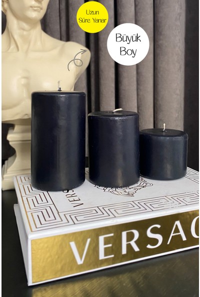 Siyah Büyük Boy Premium Uzun Yanma Süreli, Kokulu Dekoratif Silindir Mum - 3 Boy Siyah Büyük Boy Premium Uzun Yanma Süreli, Kokulu Dekoratif Silindir Mum - 3 Boy