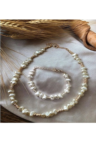Escbutik Barok İnci Kısa Kolye ve Bileklik Set Escbutik Barok İnci Kısa Kolye ve Bileklik Set