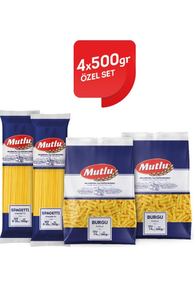 Mutlu Makarna Karma Kutu Spagetti 2 x 500 gr + Burgu 2 x 500 gr 4'lü