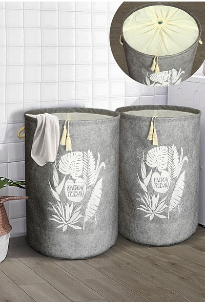 Meleni Home 2'li Set Keçe Torbalı Sepet - Çok Amaçlı Kirli Çamaşır Sepeti Organizer Hurç 50 x 35 cm Gri - Gri Meleni Home 2'li Set Keçe Torbalı Sepet - Çok Amaçlı Kirli Çamaşır Sepeti Organizer Hurç 50 x 35 cm Gri - Gri