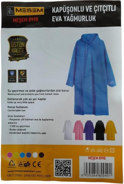 Meşem 8998 Kapüşonlu ve Çıtçıtlı Eva Yağmurluk