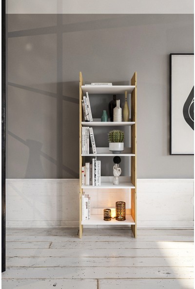 Boareal Nora Kitaplık Soft Beyaz / Kaju Meşe