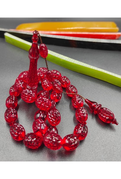 Ibrahim Altıntaş Kırmızı Kalem Işlemeli Ateş Kehribar Tespih