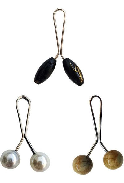 Royaleks 3 Adet Tesettür Eşarp ve Şal Klipsi Inci Beyaz Hardal Siyah