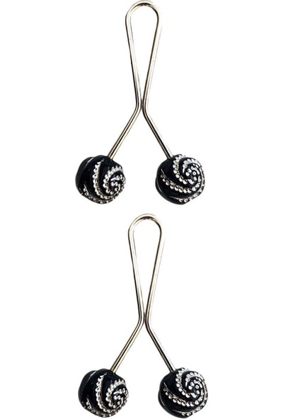 Royaleks 2 Adet Tesettür Eşarp ve Şal Klipsi Siyah Desenli