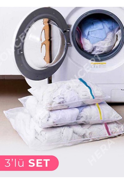 Hera 3''lü Çamaşır Yıkama Filesi Renkli Fermuarlı Hera 3''lü Çamaşır Yıkama Filesi Renkli Fermuarlı