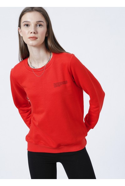 Aeropostale Bisiklet Yaka Standart Kalıp Baskılı Kırmızı Kadın Sweatshirt - K-ARTEMIS-Y