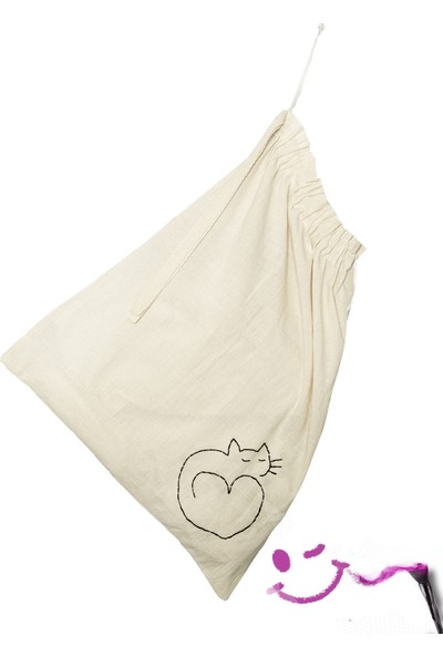 C.s.n Home Bez Poşetlik - Poşet Ham Bez Üzerine Kedi Işlemeli (El Yapımı)