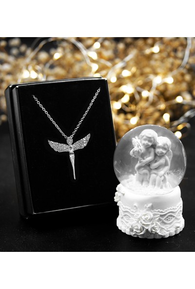 Sevgililer Gününe Özel Çiftli Işıklı Melek Kar Küresi & Gümüş Renk Kaplama Melek Kolye Sevgililer Gününe Özel Çiftli Işıklı Melek Kar Küresi & Gümüş Renk Kaplama Melek Kolye