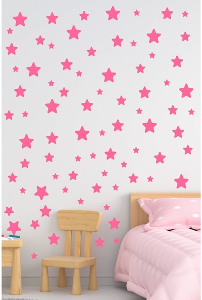 Bedesigntr 100'LÜ Yıldız Duvar Sticker 3 - 4 - 5 cm Pembe