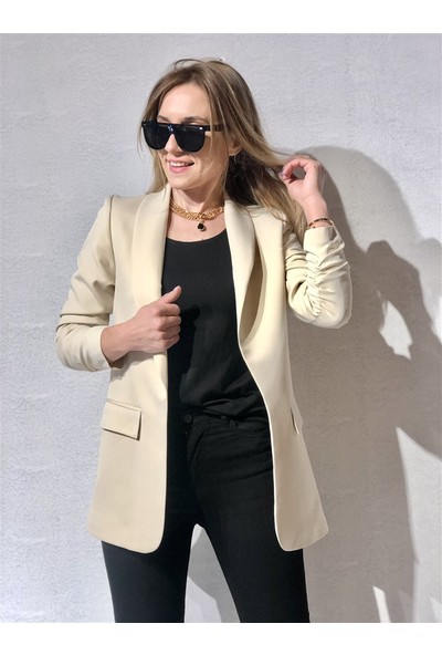 Gözde Tasarım Butik Bej Kolları Büzgülü Düğmesiz Astarlı Blazer Ceket Gözde Tasarım Butik Bej Kolları Büzgülü Düğmesiz Astarlı Blazer Ceket