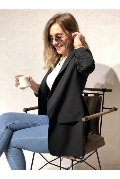 Gözde Tasarım Butik Siyah Kolları Büzgülü Düğmesiz Astarlı Blazer Ceket Gözde Tasarım Butik Siyah Kolları Büzgülü Düğmesiz Astarlı Blazer Ceket