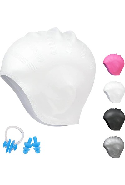 Kulak ve Burun Tıkaçları 3D Esnek Silikon Yüzme Sapkası Kulak Tıkaçlı Burun Klipsi