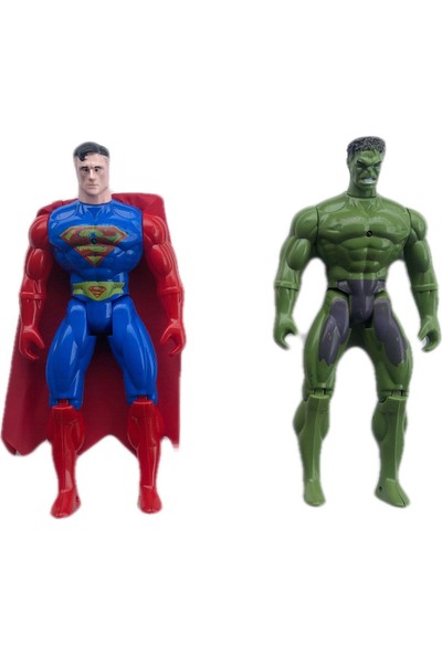 Aydede Oyuncak Avengers Süper Kahraman Hulk ve Süperman Ikili Set Işıklı Oyuncak 28CM