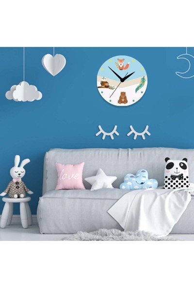 Bkmc Hayvanlar Temalı Model Dekor Ahşap Duvar Saati 50 cm