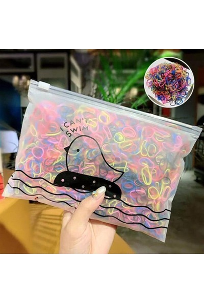 Secar Şeffaf Çantalı 1000 Adet Renkli Saç Örgü Lastiği