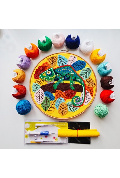 Kecelemecele Punch Punch Nakışı Başlangıç Seti Bukalemun Kecelemecele Punch Punch Nakışı Başlangıç Seti Bukalemun