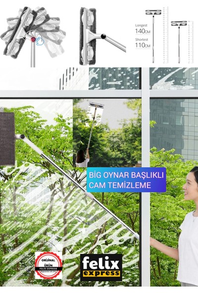Felix Express Döner Başlıklı Pratik Teleskopik Cam Silme Aparatı Felix Express Döner Başlıklı Pratik Teleskopik Cam Silme Aparatı