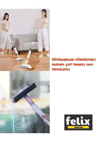 Felix Express Su Hazneli Süpürebilen Püskürtmeli Paspas+Çift Taraflı Cam Temizleyici Felix Express Su Hazneli Süpürebilen Püskürtmeli Paspas+Çift Taraflı Cam Temizleyici