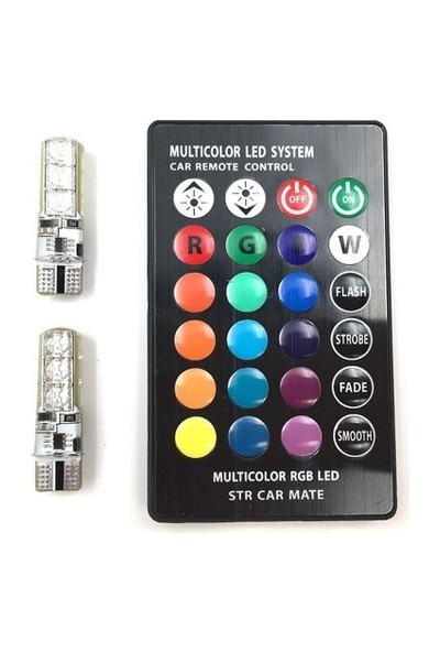 Apexi Kumandalı Çakarlı T10 Araç Park Ampulü Rgb LED Ampul- 2 Adet Apexi Kumandalı Çakarlı T10 Araç Park Ampulü Rgb LED Ampul- 2 Adet