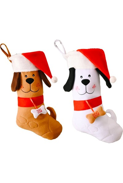 Generic 2 Adet Takım Noel Çorap Çorap Köpek Kemikleri Dekorasyon Şömine Noel Ağacı Asılı Kolye Süsleme Şeker Hediye Çantası