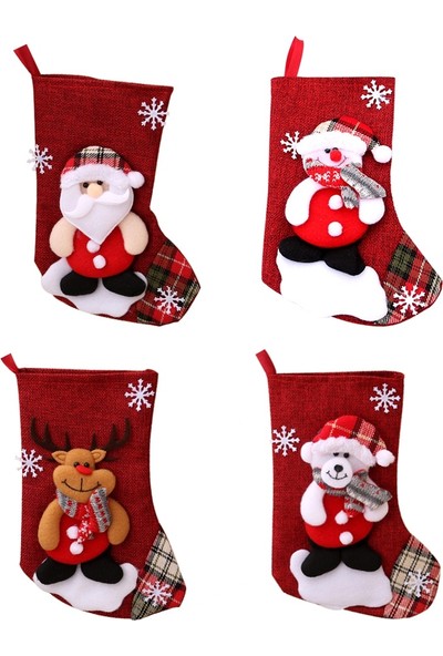 Generic 4 Adet Takım Noel Stocking Noel Ağacı Asılı Dekorasyon Noel Baba Hediye Şeker Çanta Ev Partisi Noel Süslemeleri Yeni Yıl Navidad