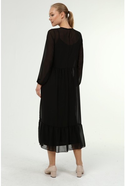 Ada Style Şifon Salaş Elbise Siyah