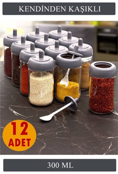 Bilgin Center 12 Adet Kendinden Kaşıklı Cam Baharatlık Gri 300 ml Bilgin Center 12 Adet Kendinden Kaşıklı Cam Baharatlık Gri 300 ml