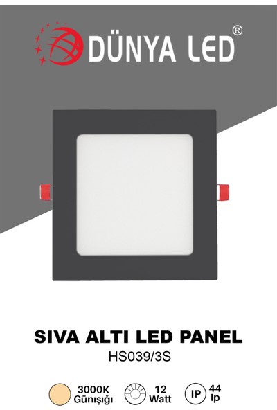 Dünya Led HS039/3S 12W Sıva Altı Siyah Kasa Kare Spot LED Panel 3000K Günışığı Driver Dünya Led HS039/3S 12W Sıva Altı Siyah Kasa Kare Spot LED Panel 3000K Günışığı Driver