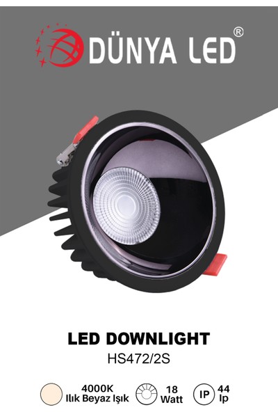 Dünya Led HS472/2-S 18W LED 4000K Ilık Beyaz Işık Siyah Kasa Yüksek Lümen Driver Hediye Dünya Led HS472/2-S 18W LED 4000K Ilık Beyaz Işık Siyah Kasa Yüksek Lümen Driver Hediye