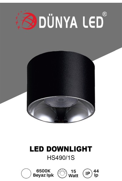 Dünya Led HS490/1-S 15W Sıva Üstü LED Downlıght Siyah Iç 6500K Beyaz Işık Beyaz Kasa Yüksek Lümen Dünya Led HS490/1-S 15W Sıva Üstü LED Downlıght Siyah Iç 6500K Beyaz Işık Beyaz Kasa Yüksek Lümen