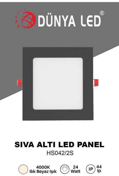Dünya Led HS042/2S 24W Sıva Altı Siyah Kasa 30X30 Spot LED Panel 4000K Ilık Beyaz Işık Driver Dünya Led HS042/2S 24W Sıva Altı Siyah Kasa 30X30 Spot LED Panel 4000K Ilık Beyaz Işık Driver