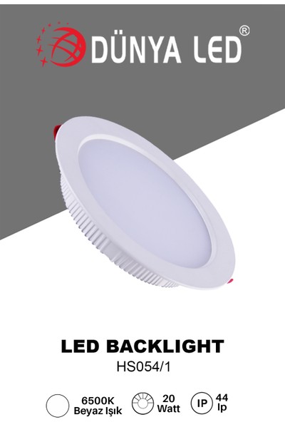 Dünya Led HS054/1 20W Sıva Altı Yuvarlak Spot LED Backlıght Panel 6500K Beyaz Işık Driver Dünya Led HS054/1 20W Sıva Altı Yuvarlak Spot LED Backlıght Panel 6500K Beyaz Işık Driver