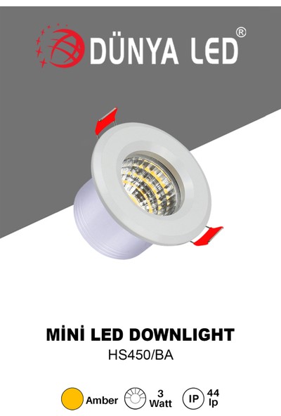 Dünya LED HS450/B-A 3W Mini LED Beyaz Kasa Amber Renk Yüksek Lümen Drıver Hediye Dünya LED HS450/B-A 3W Mini LED Beyaz Kasa Amber Renk Yüksek Lümen Drıver Hediye