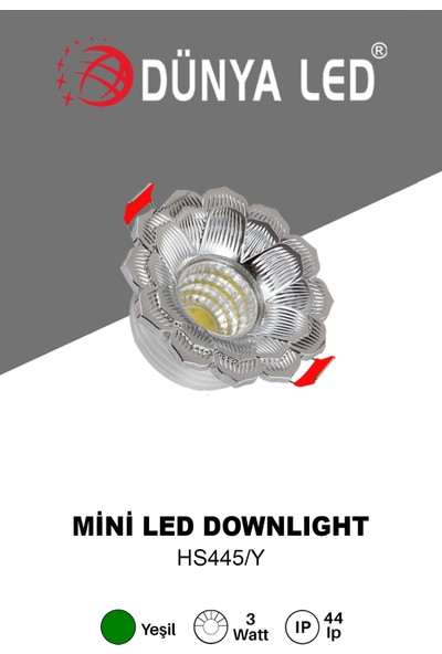 Dünya Led HS445/K-Y 3W Mini LED Krom Kasa Yeşil Renk Yüksek Lümen Driver Hediye Dünya Led HS445/K-Y 3W Mini LED Krom Kasa Yeşil Renk Yüksek Lümen Driver Hediye