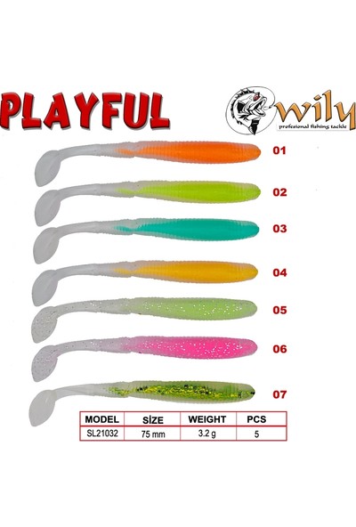 Wily Playful Silikon Yem 7.5 cm 3.2 gr 5’li Pk Farklı Renkler Wily Playful Silikon Yem 7.5 cm 3.2 gr 5’li Pk Farklı Renkler