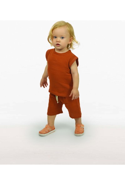 Bebek Müslin Şortlu Takım Kiremit