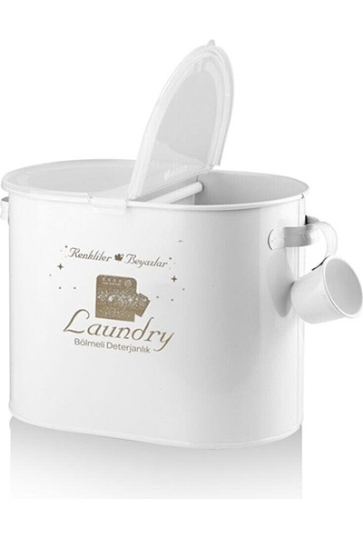 3K Home 2 Bölmeli Kapaklı Metal Deterjanlık Beyaz