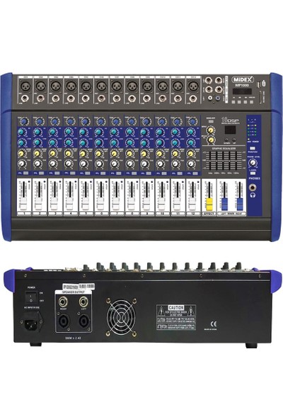Midex MP-1000 Power Mikser Amfi 2 x 500W 12 Kanal Dsp Efekt Eq USB