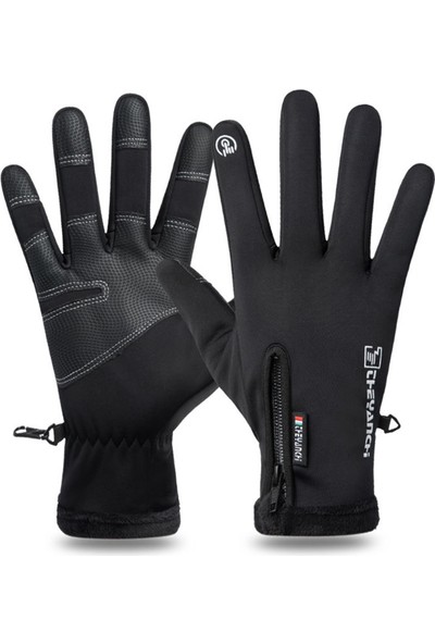 Farfi Fermuar Desenli Dokunmatik Parmak Eldiven - M/siyah (Yurtdışından)