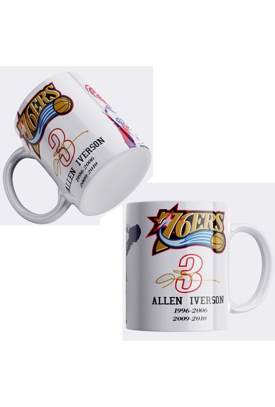 Remonz Nba Allen Iverson 3 Tarafı Baskılı Porselen Beyaz Kupa