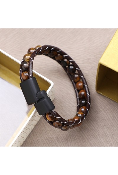 İdin Kaplan Gözü Doğaltaşlı Deri Bileklik