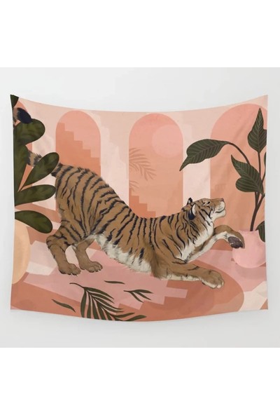 Sanlindou 73x95 cm Kaplan Figürlü Duvar Örtüsü -Pembe (Yurt Dışından)