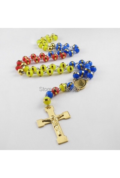 Generic Üç Ton Silikon Tespih Kolye Paslanmaz Çelik Altın Dinli Isa Çapraz Boncuk Haç 8mm | Haç Kolye | Boncuklu Sheer Boncuk Garland (Yurt Dışından)