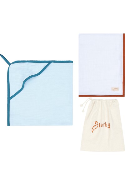 Bebek Battaniyesi + Bebek Kurulama Havlusu Organik Müslin 4 Kat 2’li Set