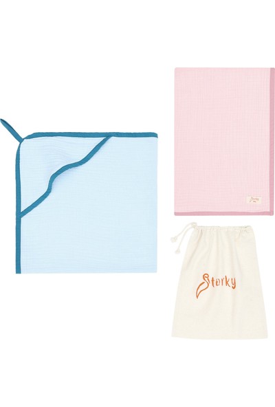 Bebek Battaniyesi + Bebek Kurulama Havlusu Organik Müslin 4 Kat 2’li Set