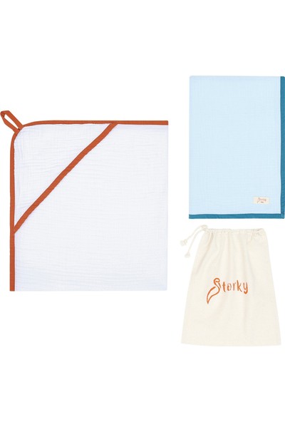 Bebek Battaniyesi + Bebek Kurulama Havlusu Organik Müslin 4 Kat 2’li Set