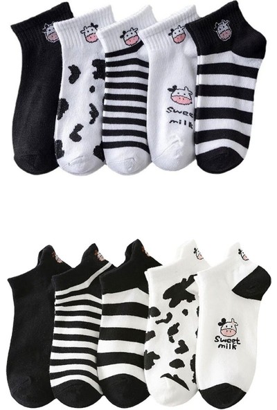 10'lu Inek Desenli Sevimli Çoraplar Seti