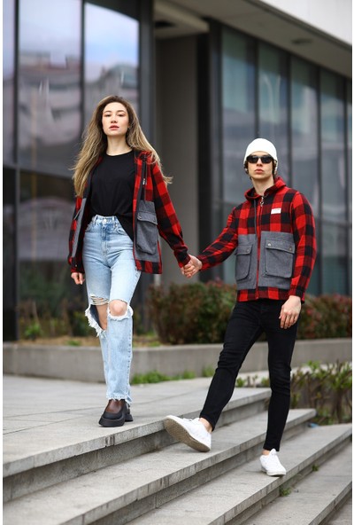 Karpefingo Erkek Çift Cepli Kırmızı Oduncu Ceket Gömlek Karpefingo Erkek Çift Cepli Kırmızı Oduncu Ceket Gömlek